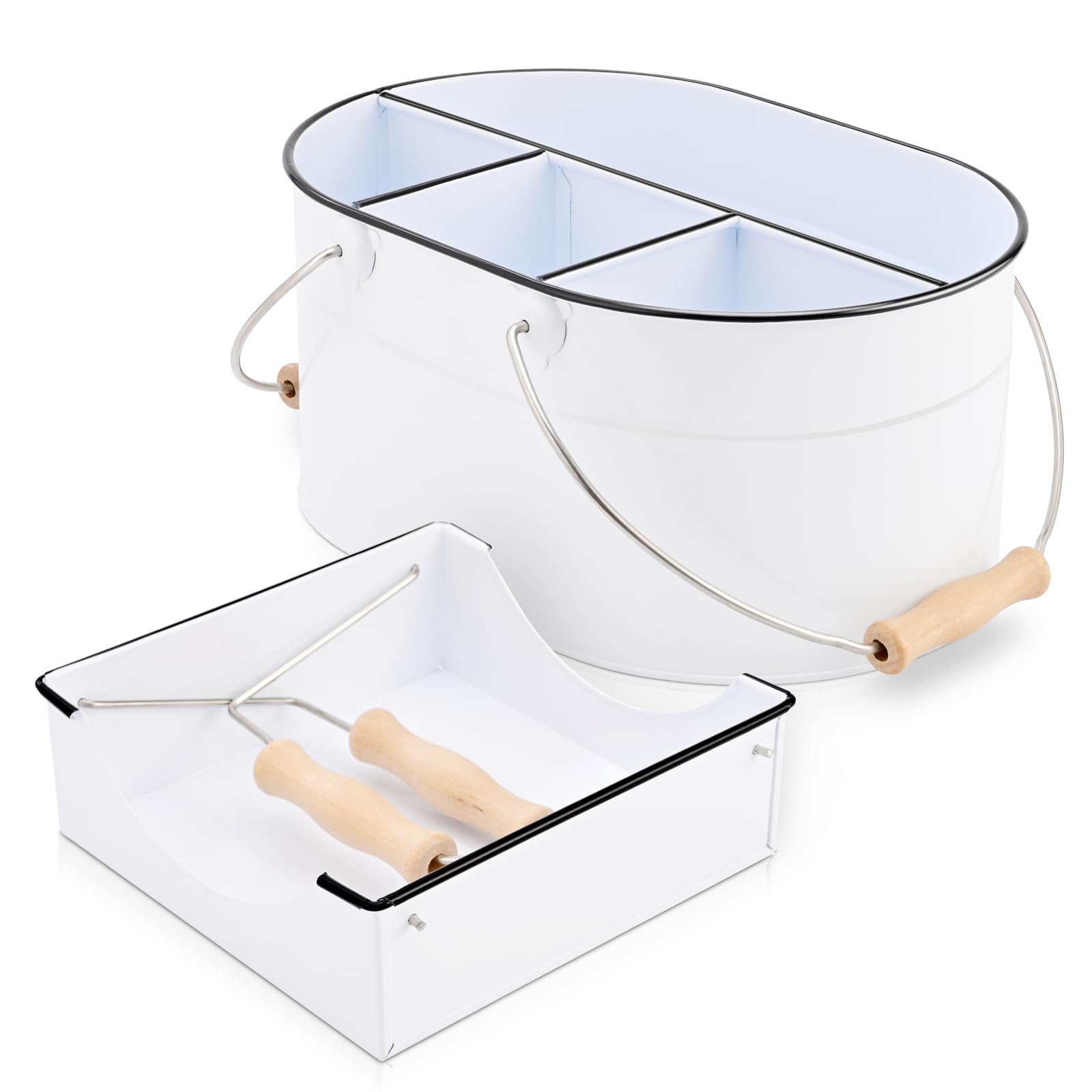 VIREESR Large White Utensil Caddy,2 Handles Provide Better Balance, Holder for Silverware,Condiment,Flatware,Suitable for Indoor and Outdoor(Include a Napkin Caddy)