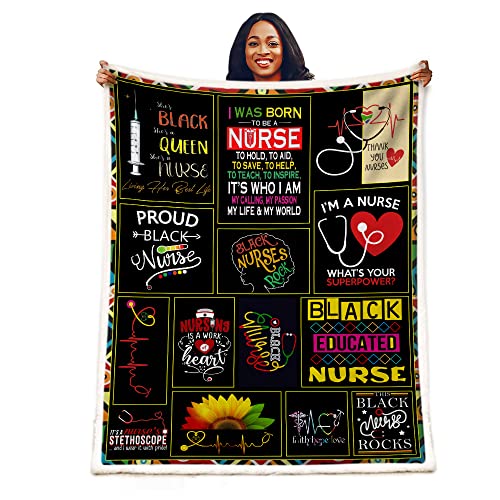 Nurse Gifts Nurse Christmas Birthday Gifts Throw Blanket, Retirement Gifts,RN Gifts for Black Nurses,Nurse Gifts for Women,School Nurse Gifts,Soft Fluffy Sherpa Warm Throw Blankets for Bed Office