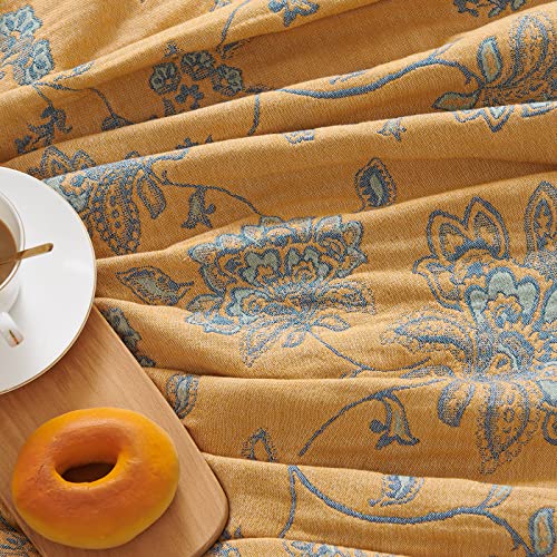 jinchan Yellow Throw Blanket for Couch Spring Cotton Blanket Soft Breathable Lightweight 4 Layer Cozy Blanket Twin Size Reversible Coverlet Floral Blanket Bed Blanket Baby Kid Gift 60x80 Inch