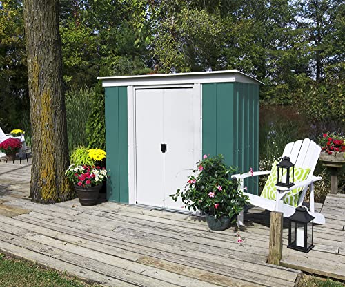 Arrow Sheds 6' x 4' Galvanized Steel Pad-Lockable Outdoor Utility Storage Shed with Pent Roof, Eggshell/Green