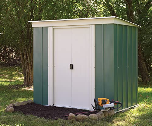 Arrow Sheds 6' x 4' Galvanized Steel Pad-Lockable Outdoor Utility Storage Shed with Pent Roof, Eggshell/Green