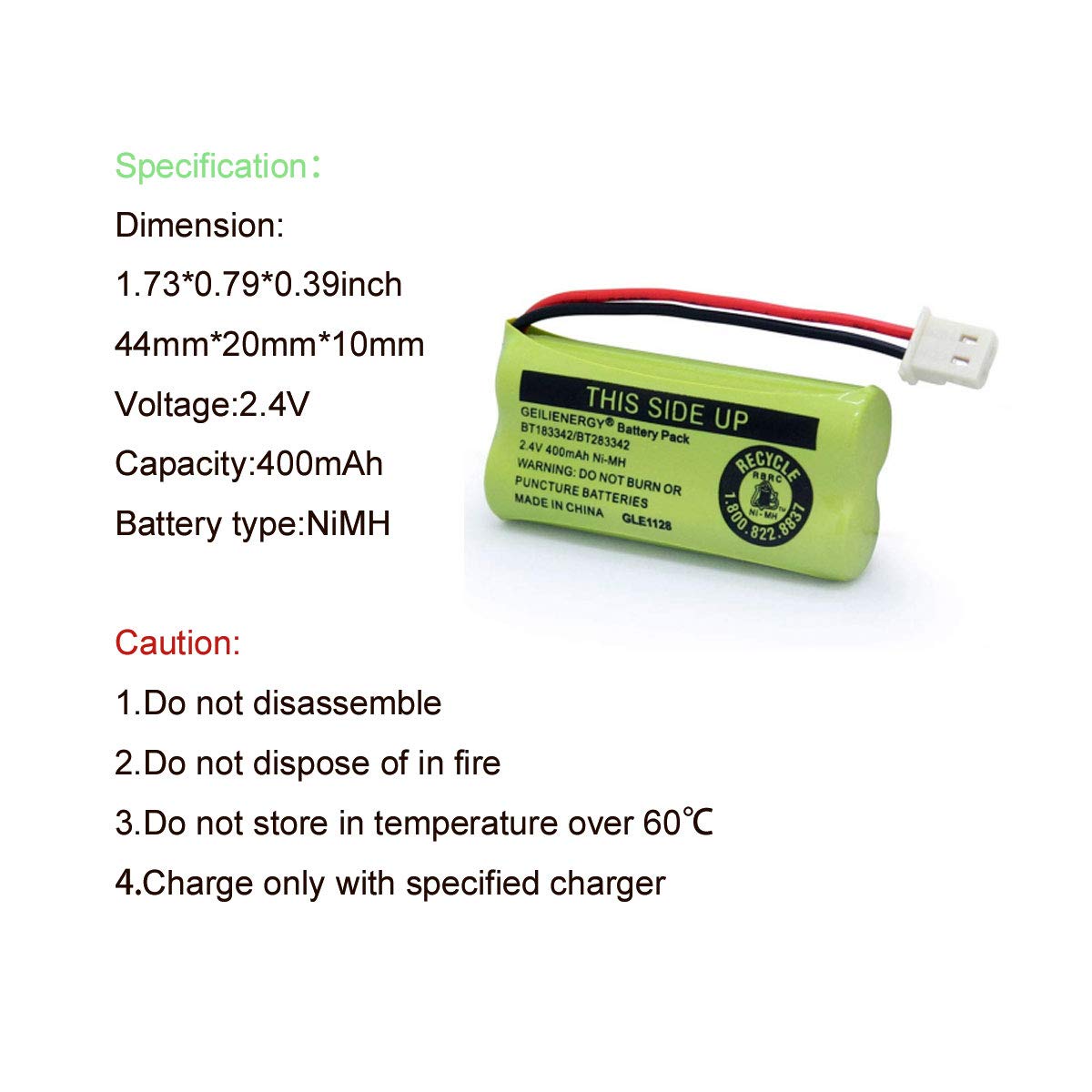 Geilienergy BT183342 BT283342 BT166342 BT266342 BT162342 BT262342 Battery Compatible with Vtech CS6114 CS6419 CS6719 with AT&T EL52300 CL80112 CS6719-2 Cordless Handsets (Pack of 4)