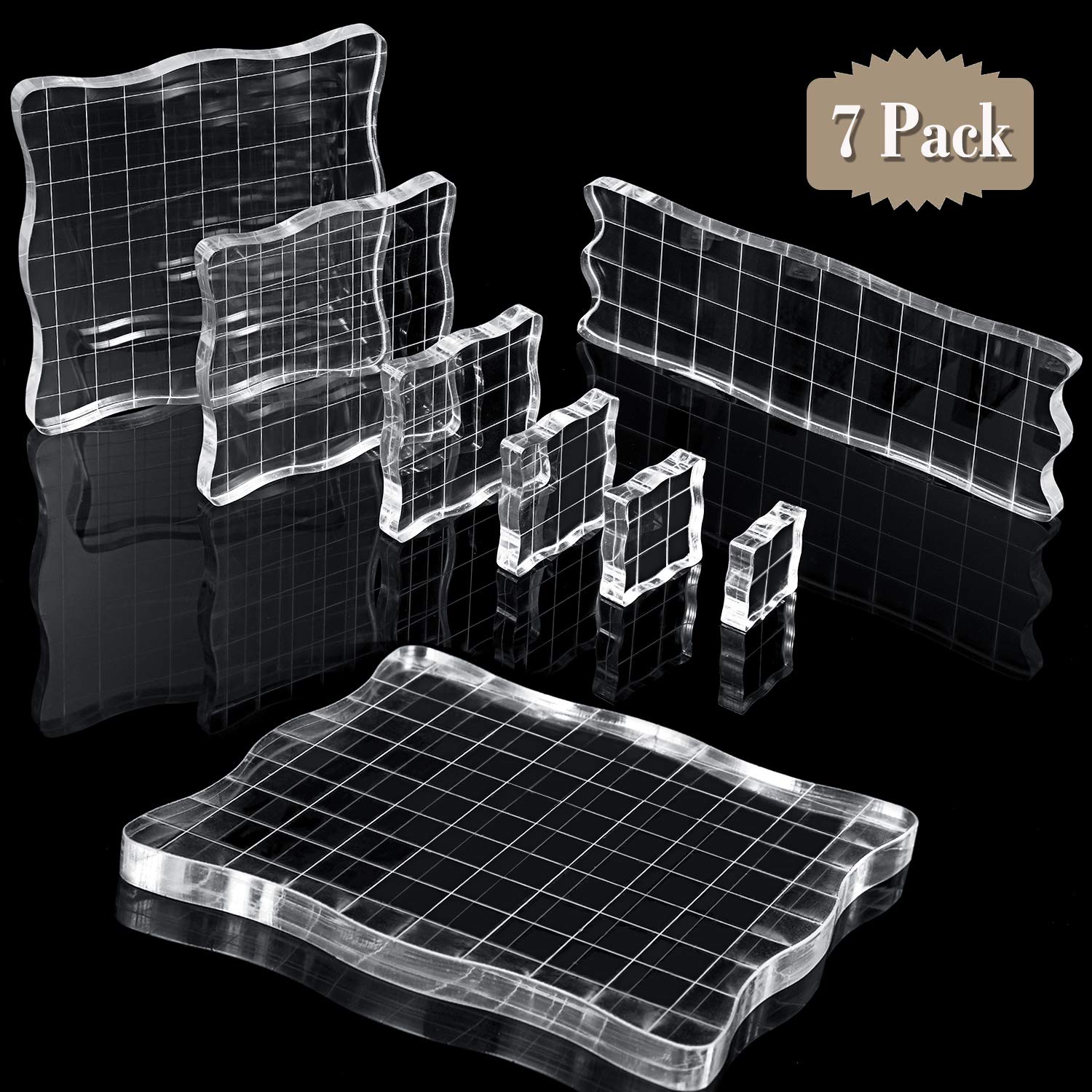 7 Pieces Stamp Blocks Acrylic Clear Stamping Blocks Tools with Grid and Grip, Decorative Stamp Blocks for Scrapbooking Crafts Making, DIY Crafts Ornaments