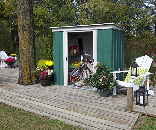 Arrow Sheds 6' x 4' Galvanized Steel Pad-Lockable Outdoor Utility Storage Shed with Pent Roof, Eggshell/Green