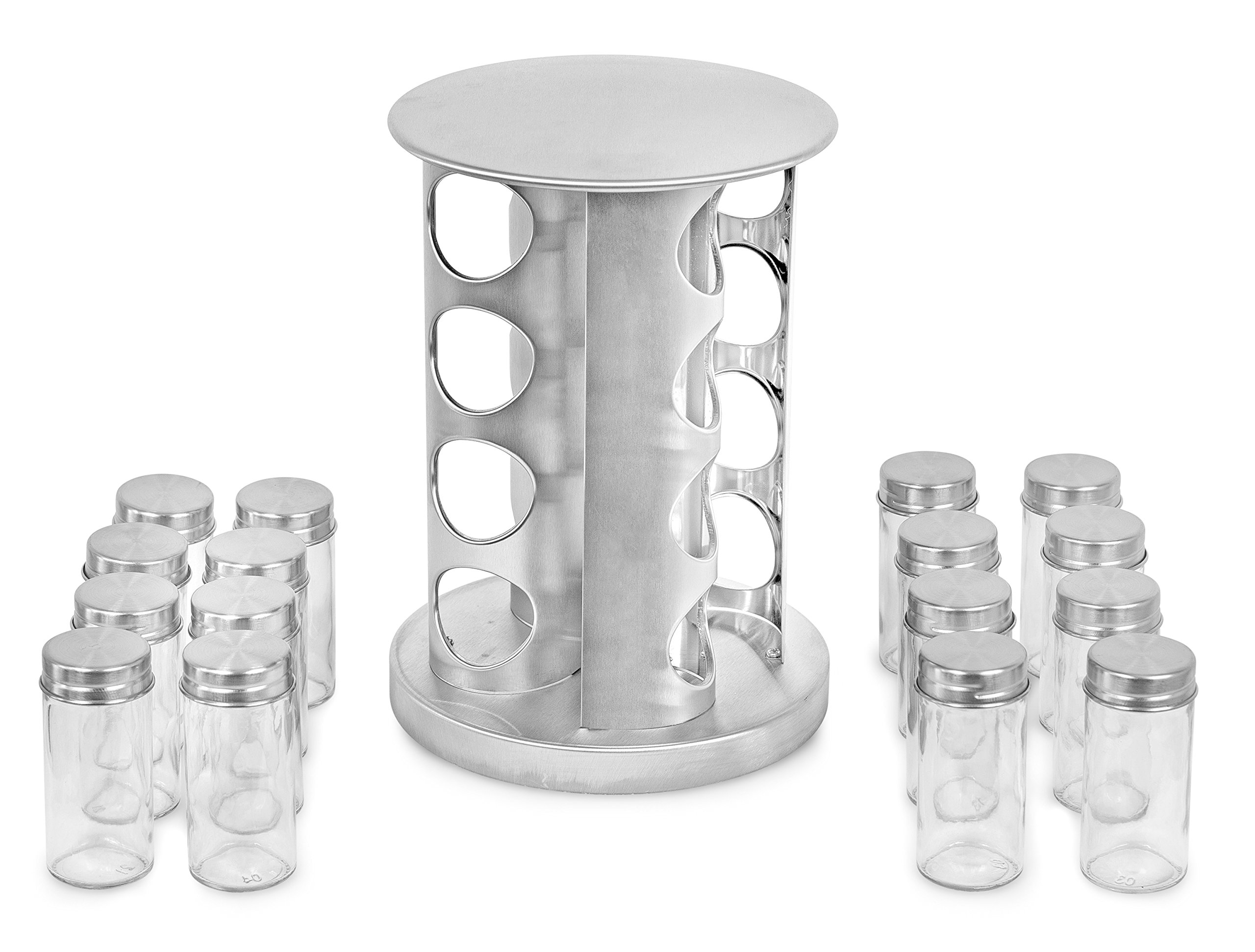 Internet's Best Revolving Spice Tower - Round Spice Rack - Set of 16 Spice Jars - Seasoning Storage Organization - Stainless Steel