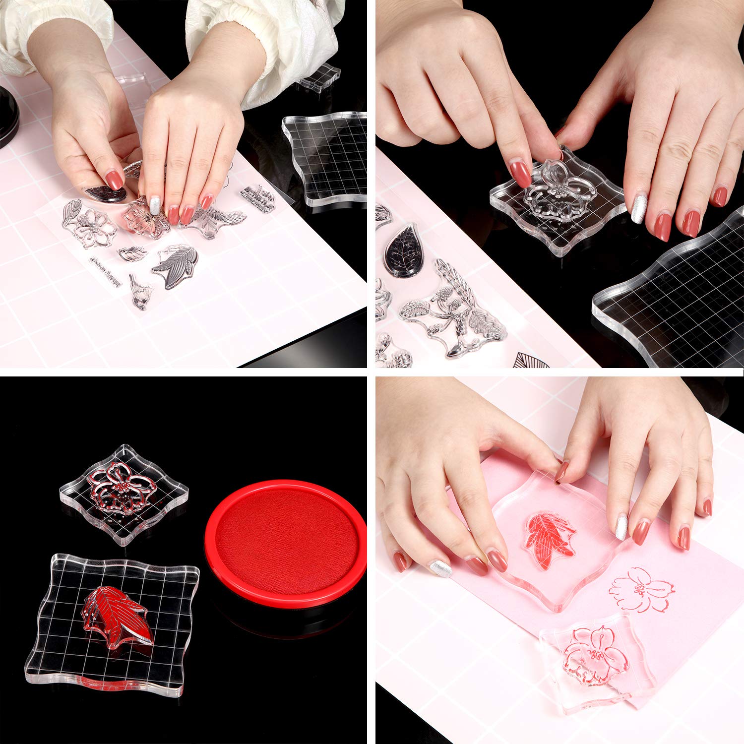 7 Pieces Stamp Blocks Acrylic Clear Stamping Blocks Tools with Grid and Grip, Decorative Stamp Blocks for Scrapbooking Crafts Making, DIY Crafts Ornaments