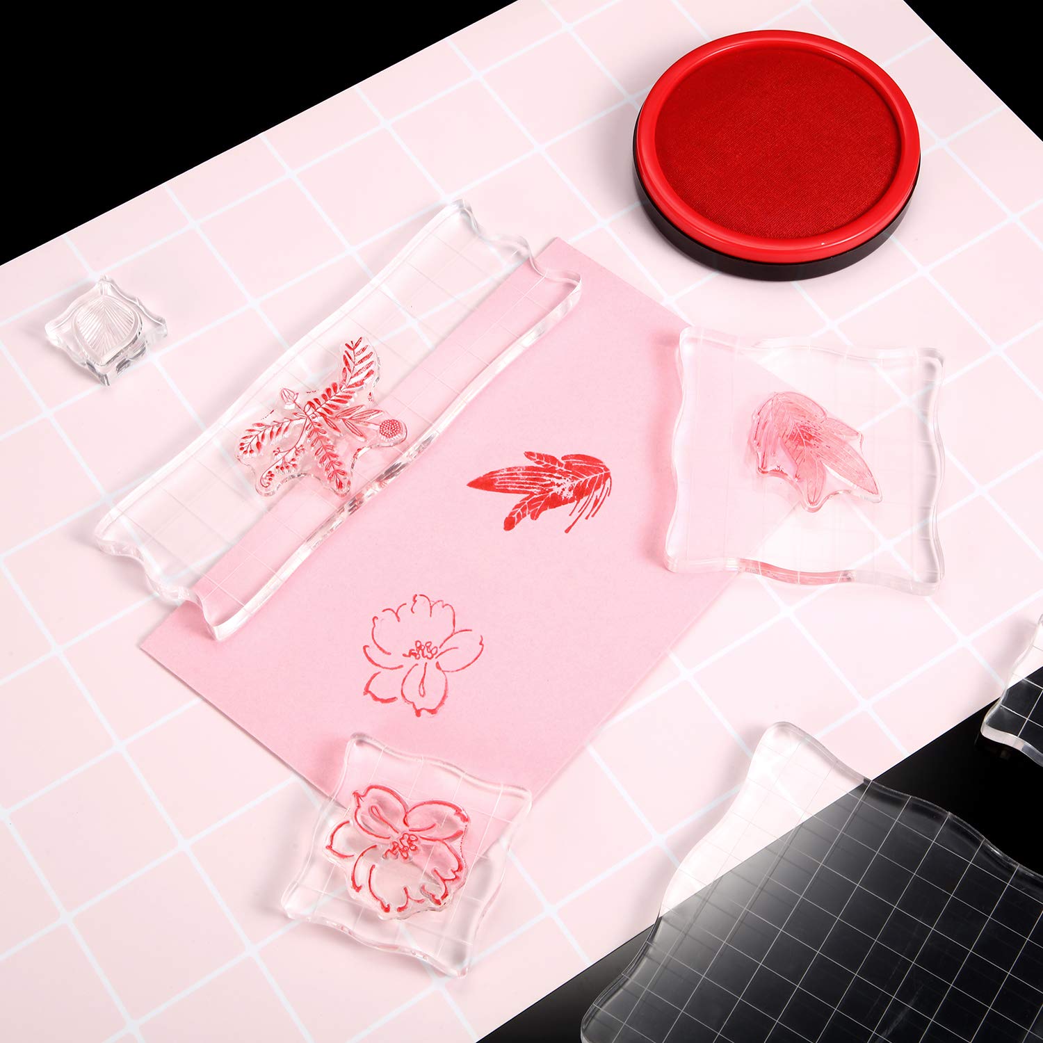 7 Pieces Stamp Blocks Acrylic Clear Stamping Blocks Tools with Grid and Grip, Decorative Stamp Blocks for Scrapbooking Crafts Making, DIY Crafts Ornaments