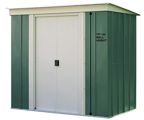 Arrow Sheds 6' x 4' Galvanized Steel Pad-Lockable Outdoor Utility Storage Shed with Pent Roof, Eggshell/Green