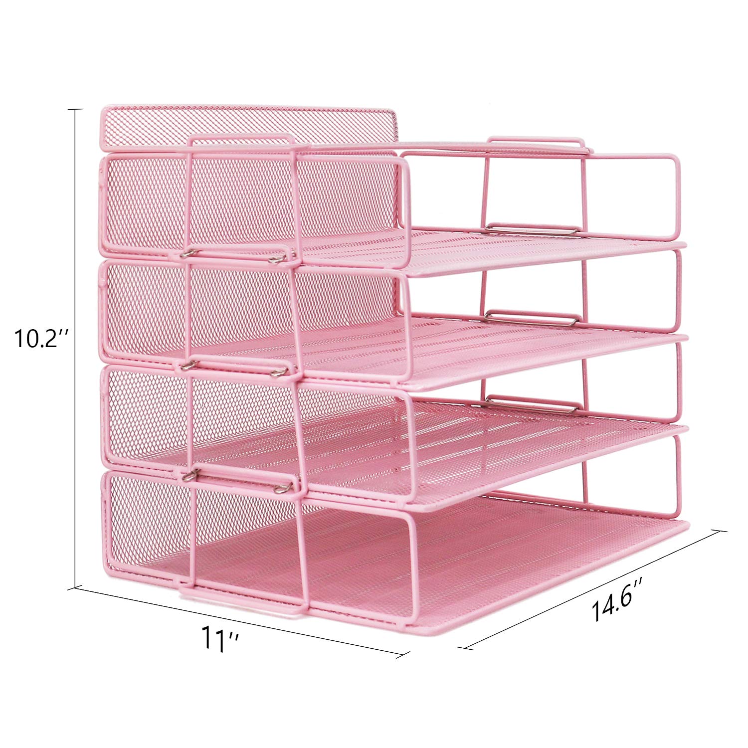 LUCYCAZ Paper Tray - Letter Tray Desk Organizer, 4 Tier Stackable Paper Tray Pink File Organizer for School and Office