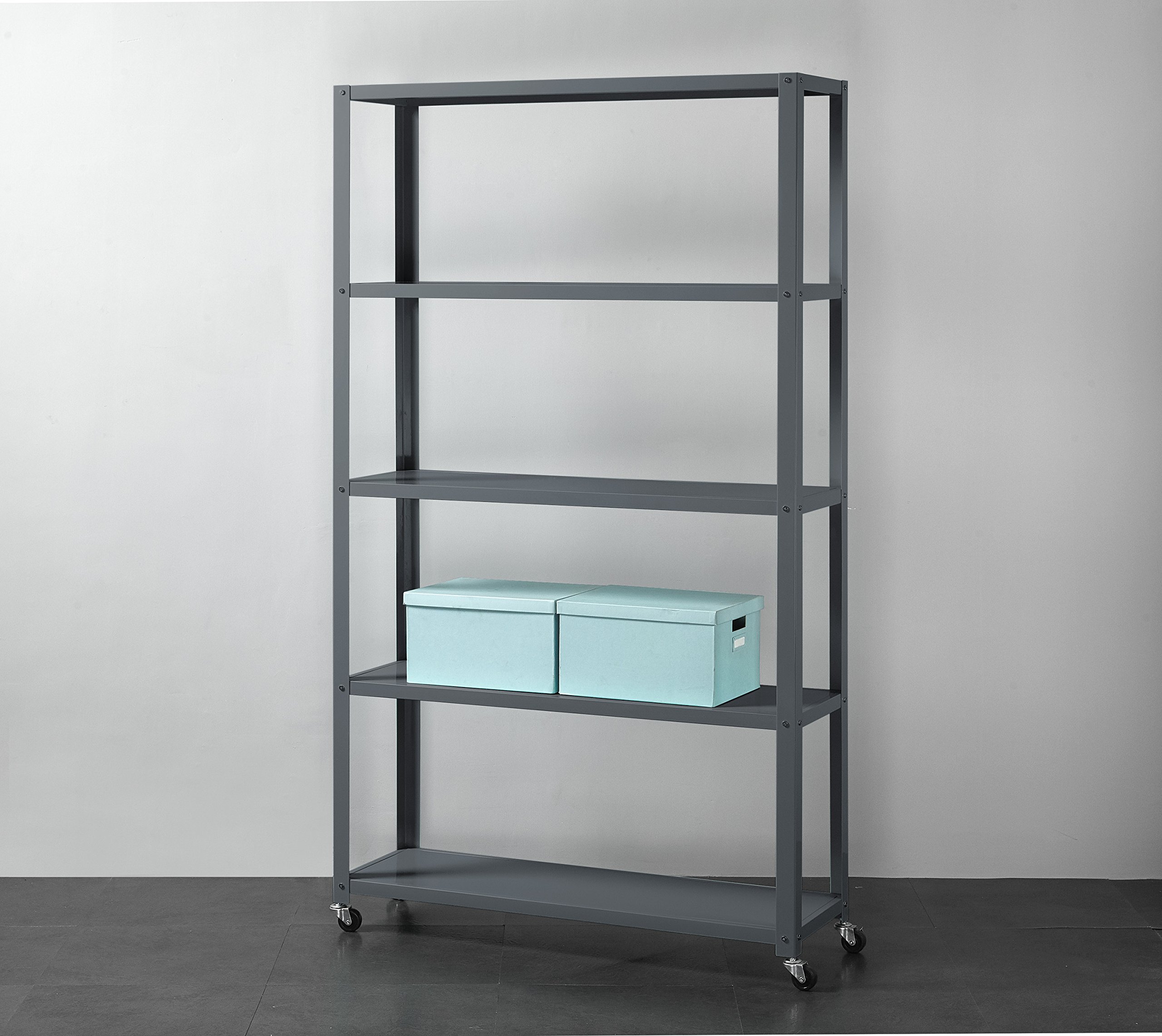 Urban Lifestyle Metal Rolling Bookcase, Charcoal