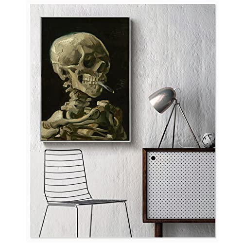 King Gift Skeleton Smoking by Vincent Van Gogh Canvas Wall Art Skull Art Van Gogh Poster Prints Pictures Artwork Home Decor Unframed (Skull with Burning Cigarette,12x16inches/30x40cm)