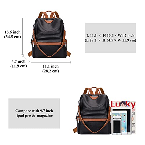 ALTOSY Leather Backpack for Women Elegant Genuine Backpack Purse Ladies Leather Shoulderbag（S80 Black/Brown）