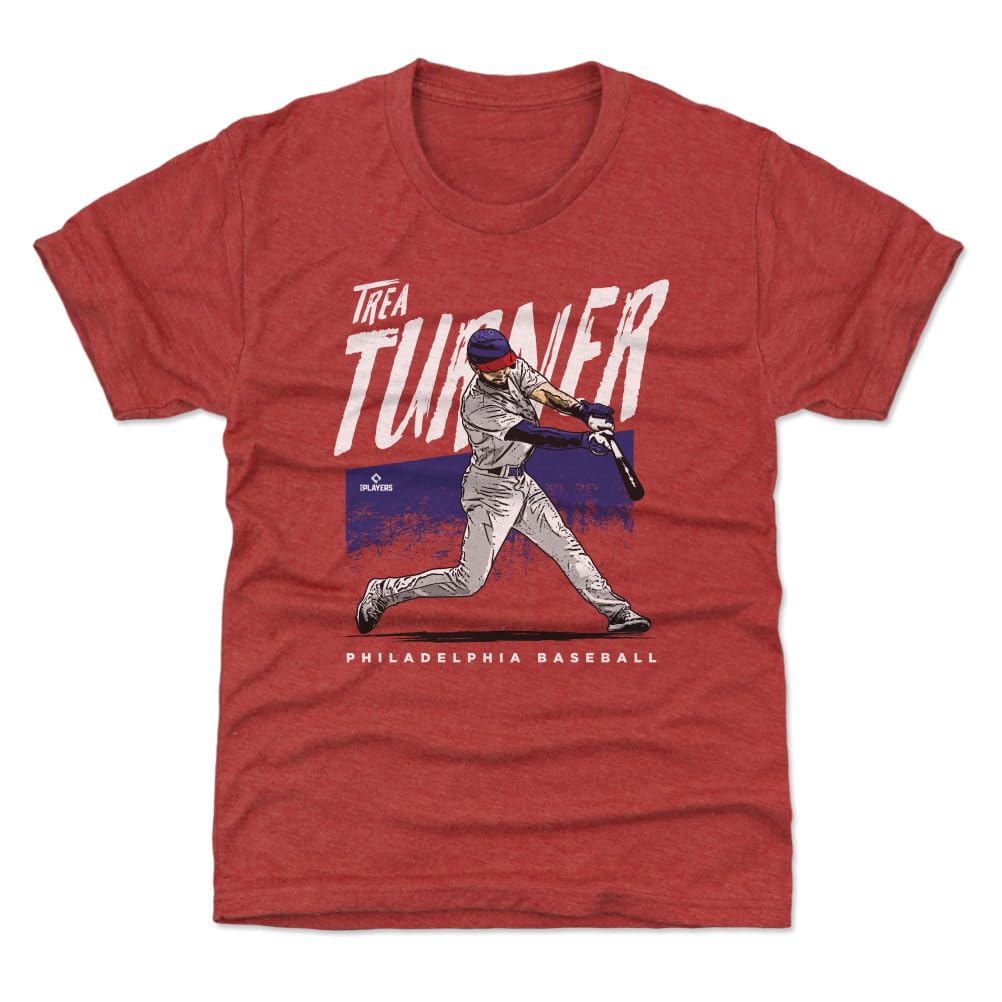 500 LEVEL Trea Turner Youth Shirt (Kids Shirt, 8Y Medium, Tri Red) - Trea Turner Philadelphia Grunge WHT