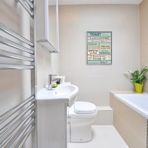 Bathroom Wall Art Toilet Rules Canvas Wall Decor Bathroom Sign Pictures Print Painting Teal Framed Artwork Home Decoration for Bathroom 12"x16"