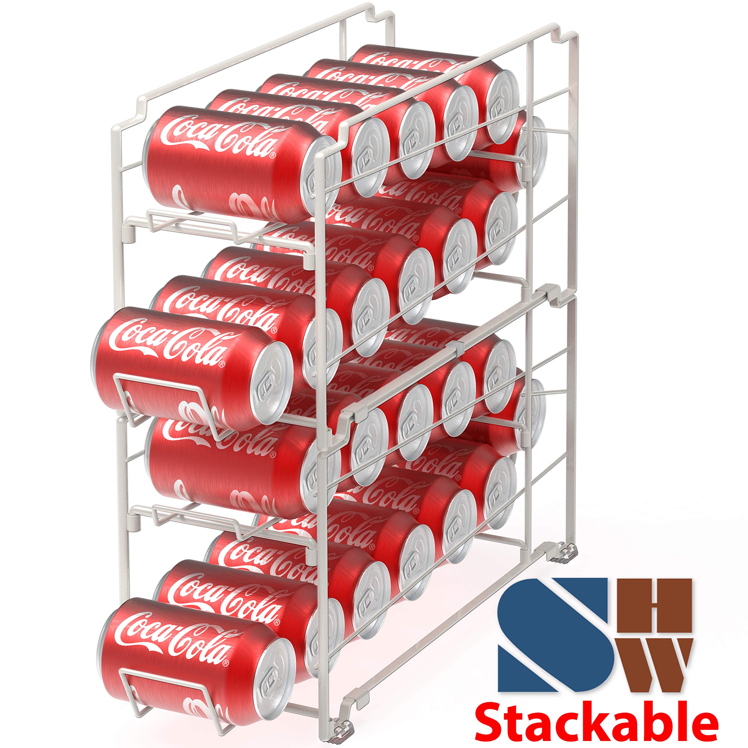 2 Pack - Simple Houseware Stackable Beverage Soda Can Dispenser Organizer Rack, White