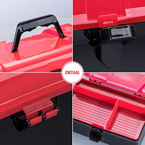 LUFUREN 8.5'' Plastic Art Box,Hair Accessories Organizer for Girls,Toy Storage Box,Craft Supplies and Cosmetics Storage Box,School Supplies Box,Black+Red