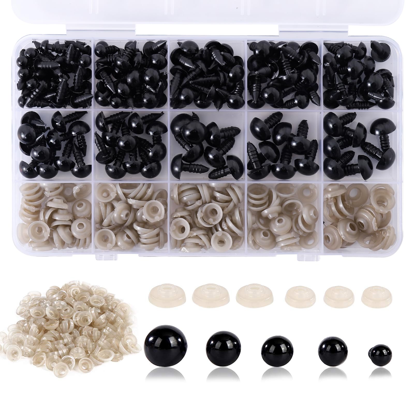 Vanblue Safety Eyes 300Pcs 6-12 mm Plastic Safety Eyes Craft Eyes with Washers for Amigurumi Stuffed Animal Crochet Projects Teddy Bear Puppet Toys DIY Crafts Making