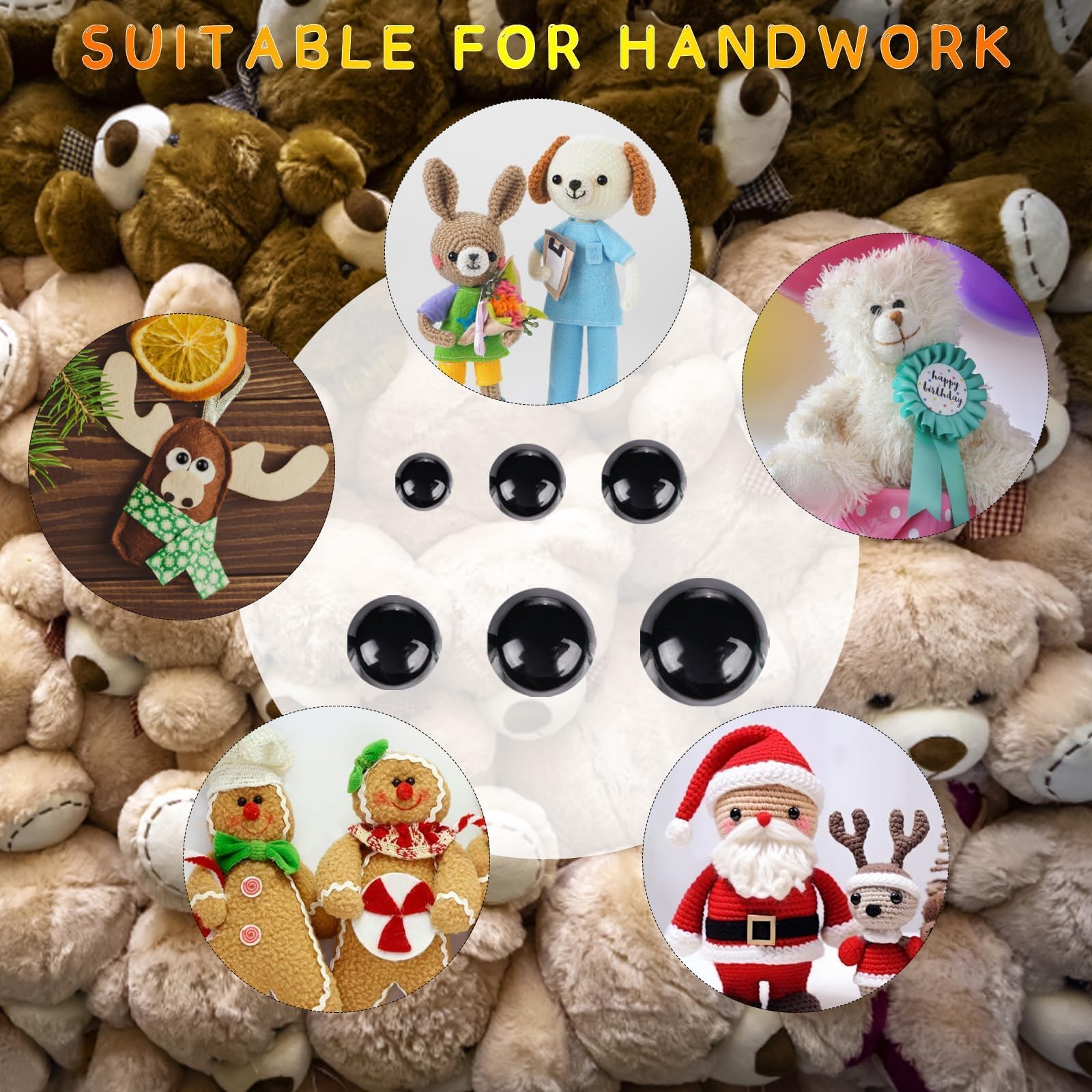 Vanblue Safety Eyes 300Pcs 6-12 mm Plastic Safety Eyes Craft Eyes with Washers for Amigurumi Stuffed Animal Crochet Projects Teddy Bear Puppet Toys DIY Crafts Making