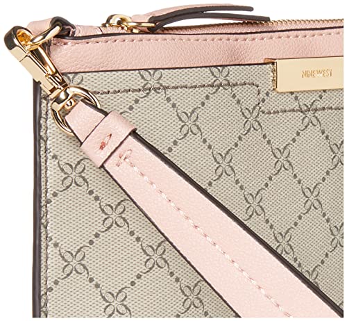 NINE WEST Lawson Wristlet, Beige Logo/Modern Pink