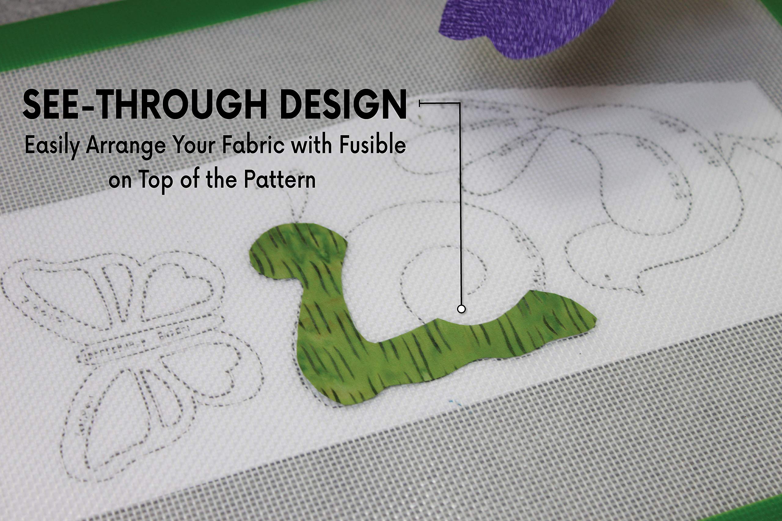 Precision Fusing Mat (17" x 24") Includes Non-Slip/Nonstick mat with See-Through Design for Appliqué Creation, and Bonus Teflon Coated Pressing Sheet!