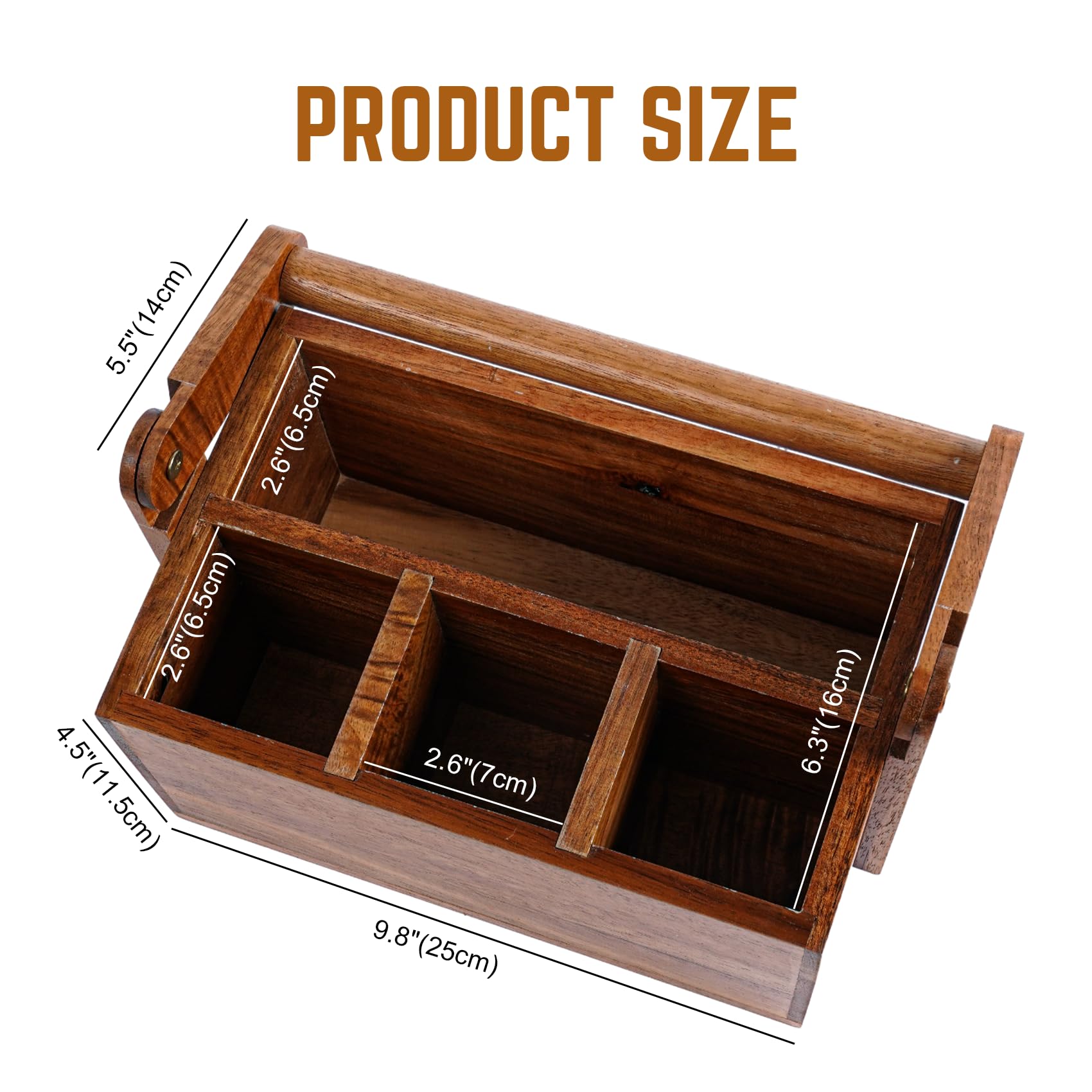 Mowsug Acacia Wood Silverware Caddy with Handle| Wooden Utensil Holder and Organizer with 4 Compartments| Cutlery Caddy Utensil holder for countertop| Ideal for Parties, Picnics, Outdoor Camping