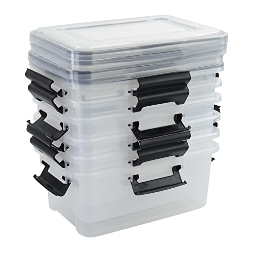 Sosody 12 Quart Clear Storage Latching Box, Plastic Latch Box with Lid, 6-Pack