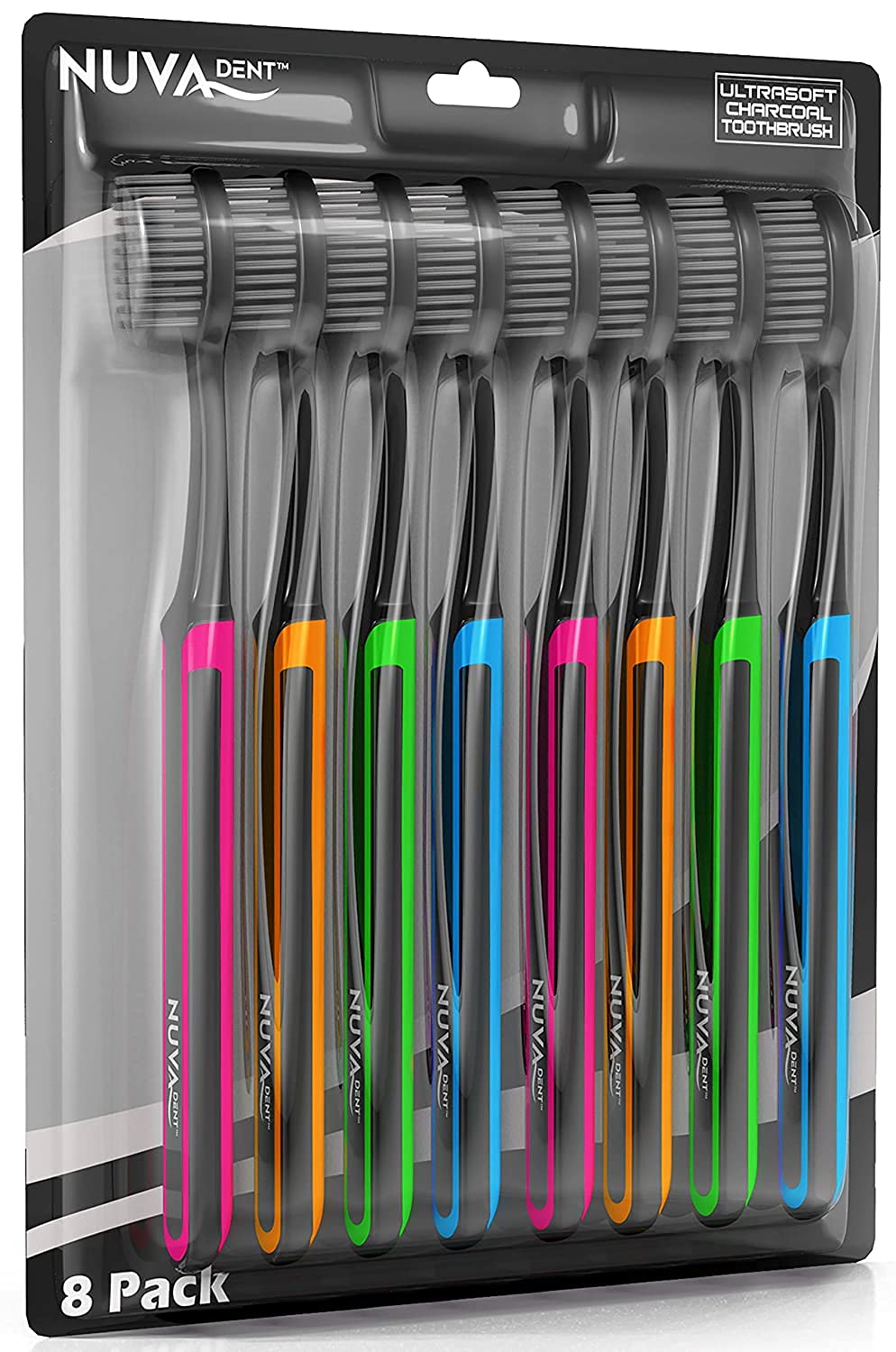 Nuva Dent Charcoal Toothbrushes Medium - Charcoal Toothbrush, Activated Charcoal Toothbrush Super Soft, Toothbrush Charcoal, Teeth Whitening Charcoal Tooth Brush - Adults & Kids - 8 pc, Medium