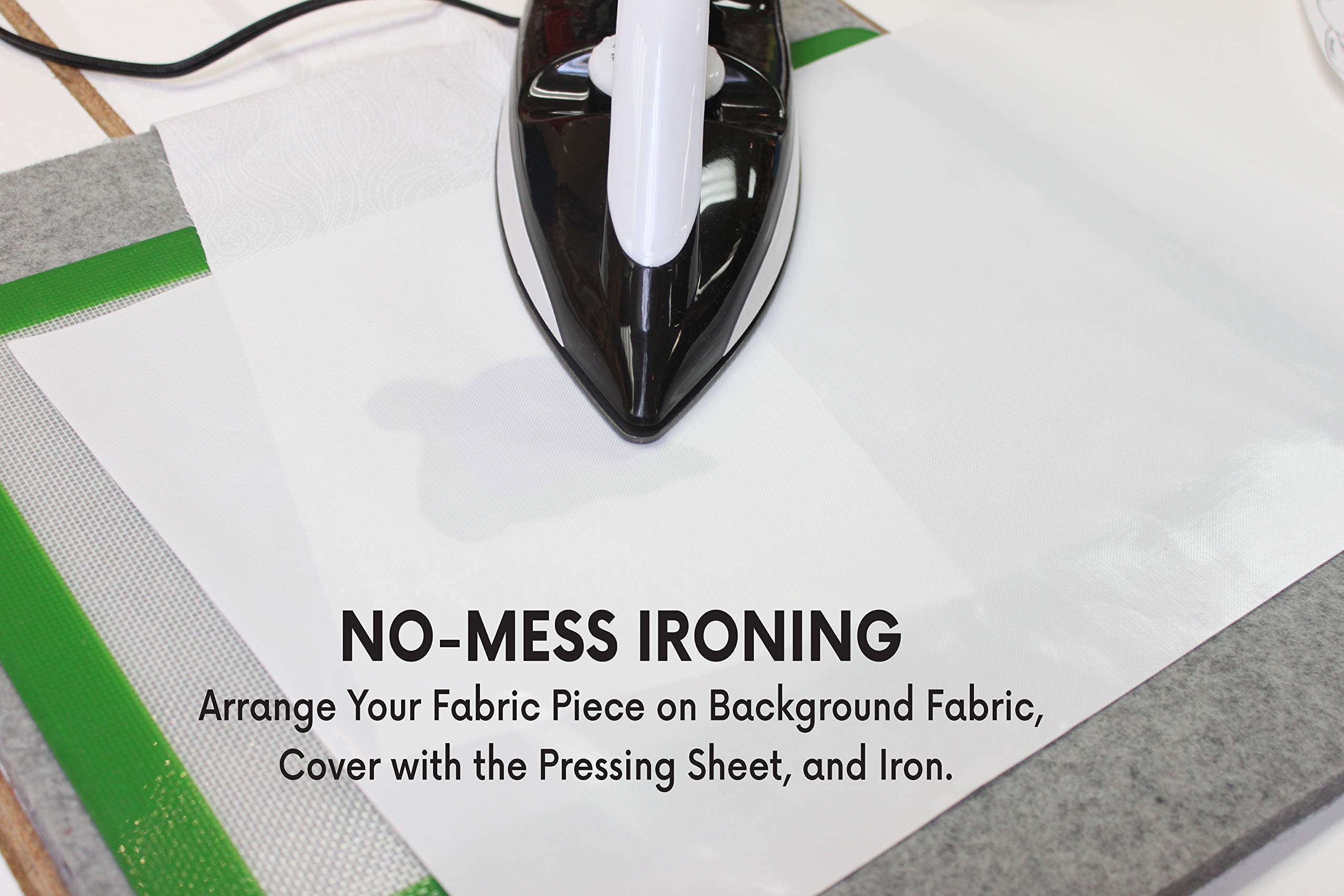 Precision Fusing Mat (17" x 24") Includes Non-Slip/Nonstick mat with See-Through Design for Appliqué Creation, and Bonus Teflon Coated Pressing Sheet!