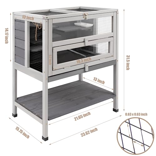 PetsCosset Large Hamster Cages, Wooden Hamster Cages and Habitat with Food Bowl, Shelf and Ladder, Openable Top, Indoor Guinea Pig Cage with Deep Not Leakage Pull Out Tray (23.6" L X 15.7" W X 31.5”H)