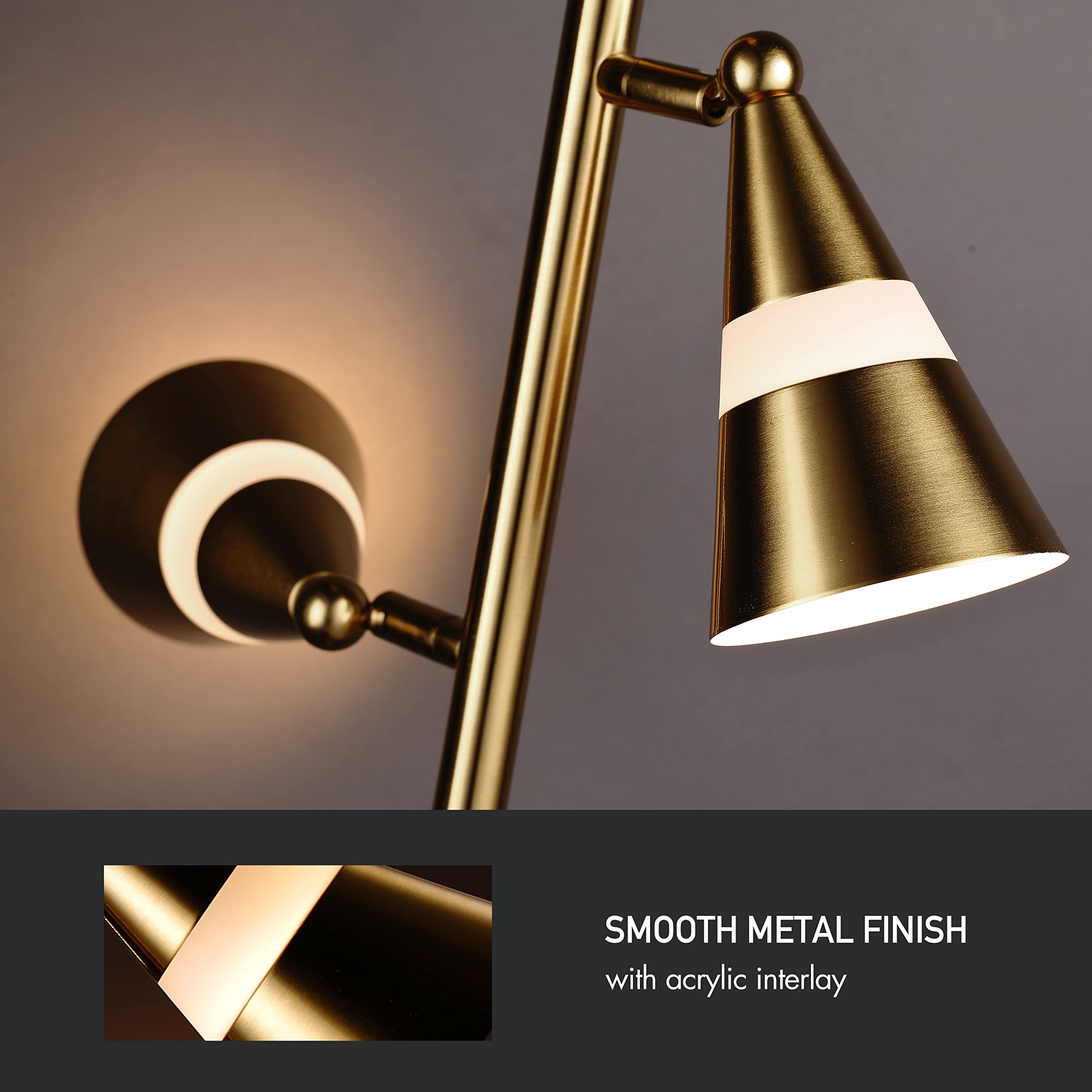 O’Bright Ash - 3-Light LED Tree Floor Lamp, Dimmable 3-Head LED, Multidirectional Standing lamp, Adjustable Multi-Shade, Swivel Cone Floor Lamp for Living Room, Bedroom, Antique Brass