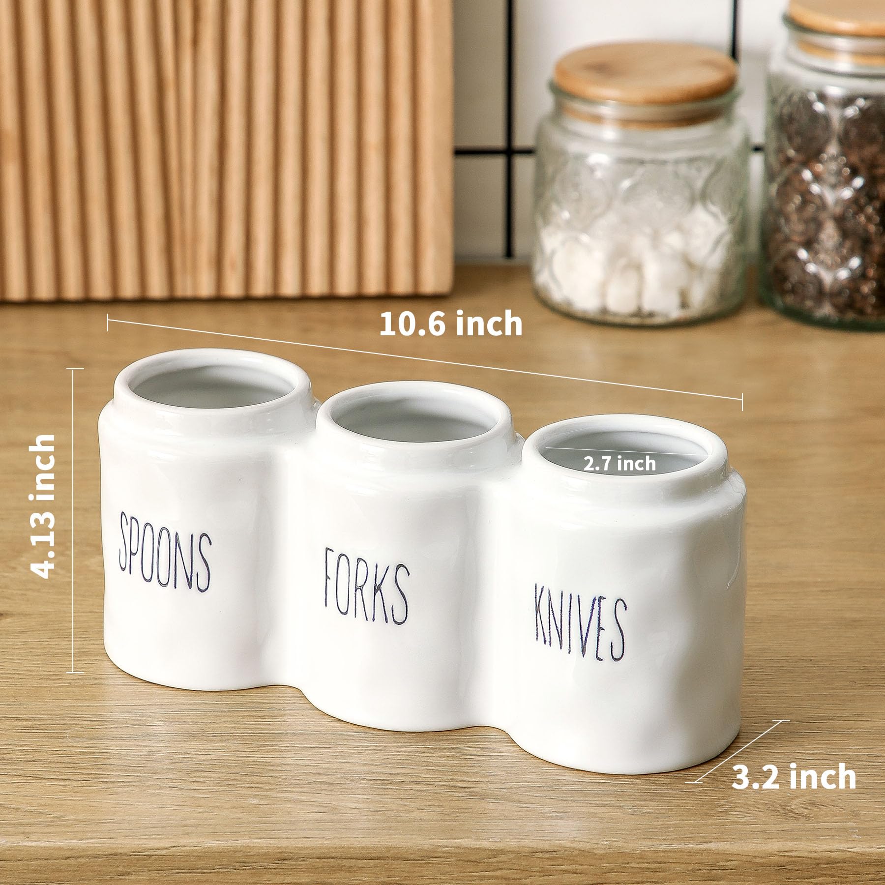 Howise Silverware Holder, Ceramic Spoon and Fork Holder, Silverware Holder for Countertop, Utensil Holder Cutlery Organizer for Knife