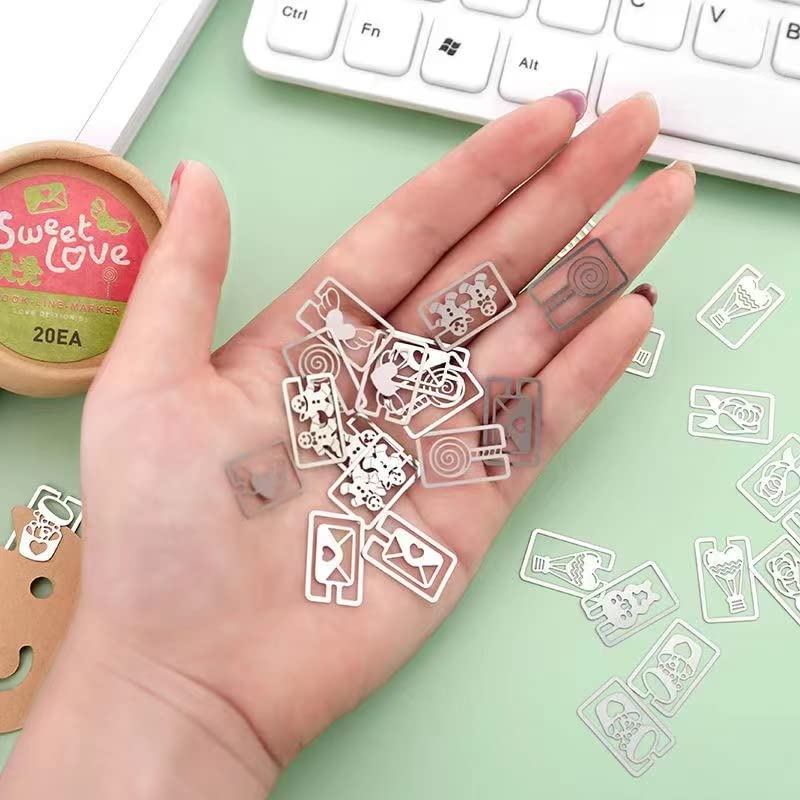 Katartizo Boxes Corner Bookmark Darts Thin Stainless Steel Mini Bookmarks 20 Pieces Metal Bookmarks Mixed Shapes for Reading, Page Mark, Students (Forest Element)