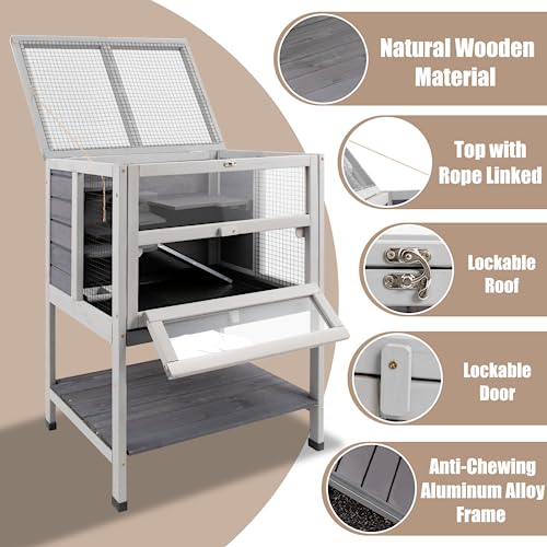 PetsCosset Large Hamster Cages, Wooden Hamster Cages and Habitat with Food Bowl, Shelf and Ladder, Openable Top, Indoor Guinea Pig Cage with Deep Not Leakage Pull Out Tray (23.6" L X 15.7" W X 31.5”H)