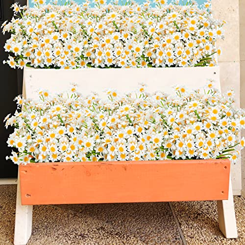CEWOR 10 Bundles Artificial Daisies Flowers Outdoor, Fake Plastic Plants UV Resistant Faux Greenery for Hanging Planters Window Box Front Porch Indoor Outside Decorations (White)