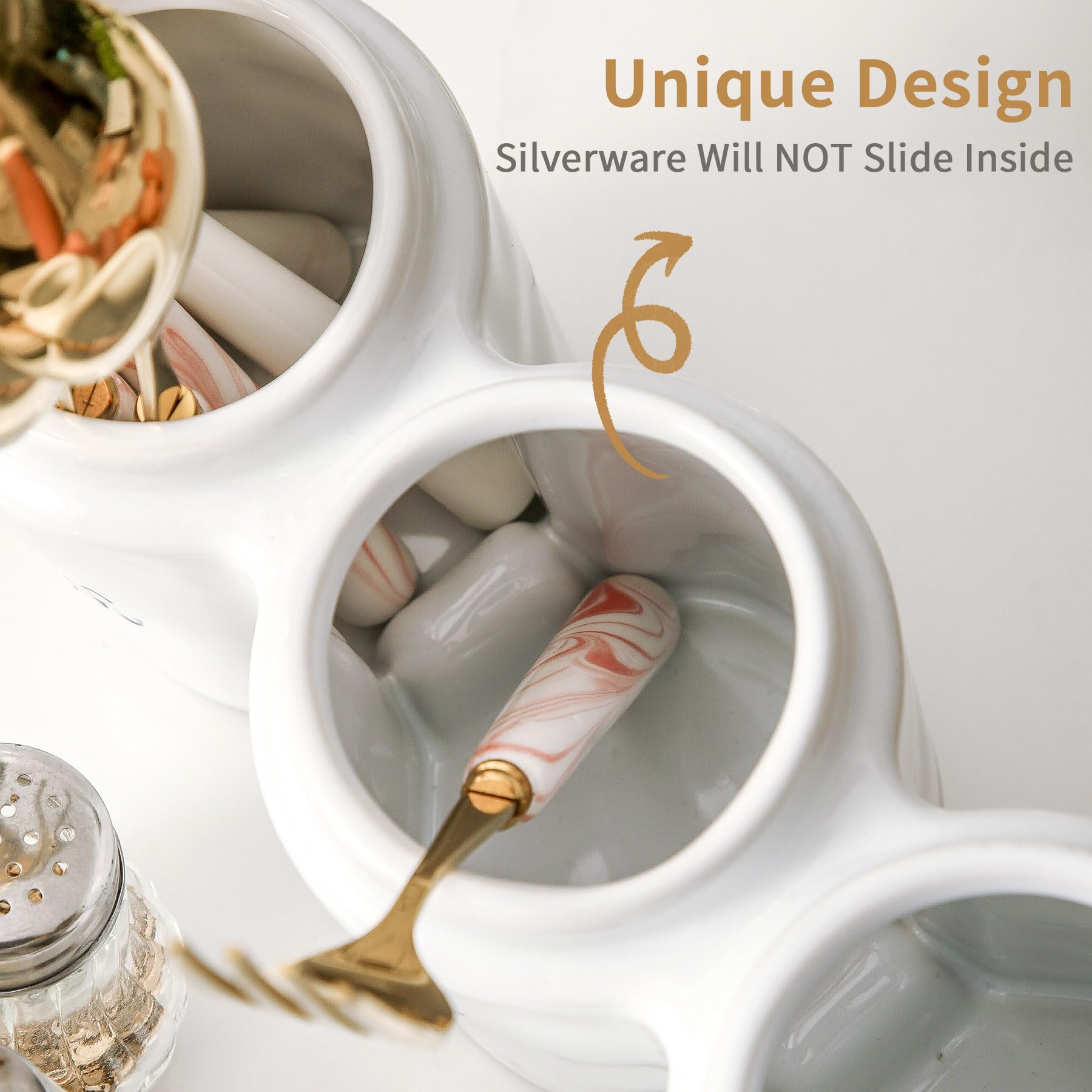 Howise Silverware Holder, Ceramic Spoon and Fork Holder, Silverware Holder for Countertop, Utensil Holder Cutlery Organizer for Knife