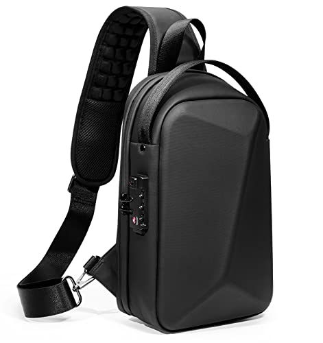 Fenruien Hard Shell Waist Pack for Men&Women with USB, Shoulder Pack Anti-Theft LockWaterproof 10.2 inch Single Strap for Travel Hiking Daily