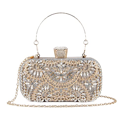 SUKUTU Gorgeous Women Sparkling Evening Bag Rhinestone Beaded Clutch Purse Glitter Bridal Prom Party Handbag