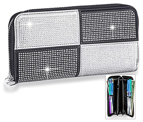 HANDBAG EXPRESS Bling Rhinestone Design Sparkle Accordion Wallets for Women Purse Multi Colors (7379-Silver)