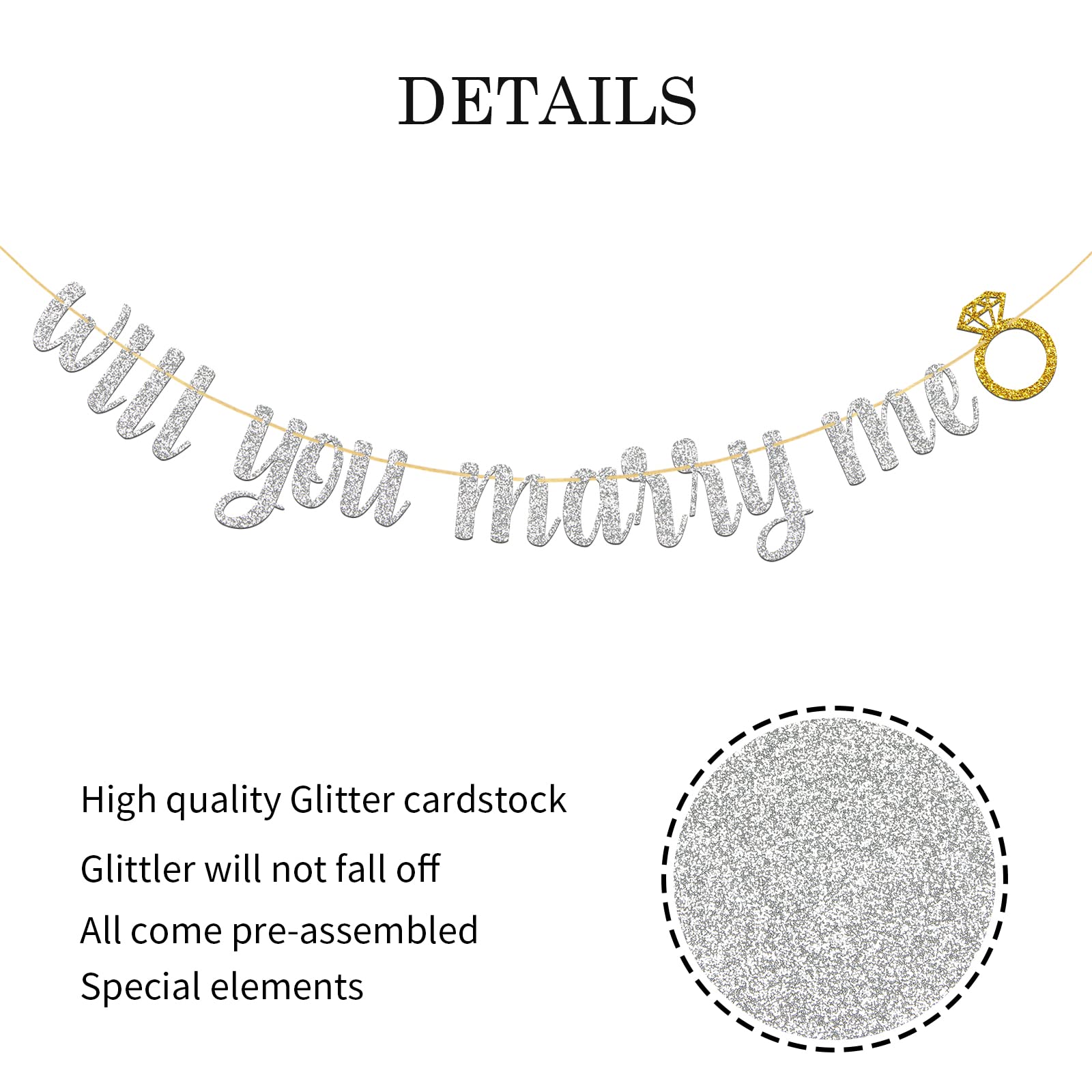 WeBenison Silver Glitter Will You Marry Me Banner for Bachelorette Party Decor Bridal Shower Wedding Engagement Party Supplies