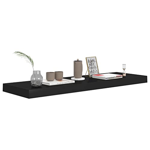 SOONHUA Floating Wall Shelves Stylish Hanging Shelf Wall Mounted Display Ledges Wall Bookshelf MDF Living Room Storage Shelves 4 pcs Black 31.5"x9.3"x1.5" MDF
