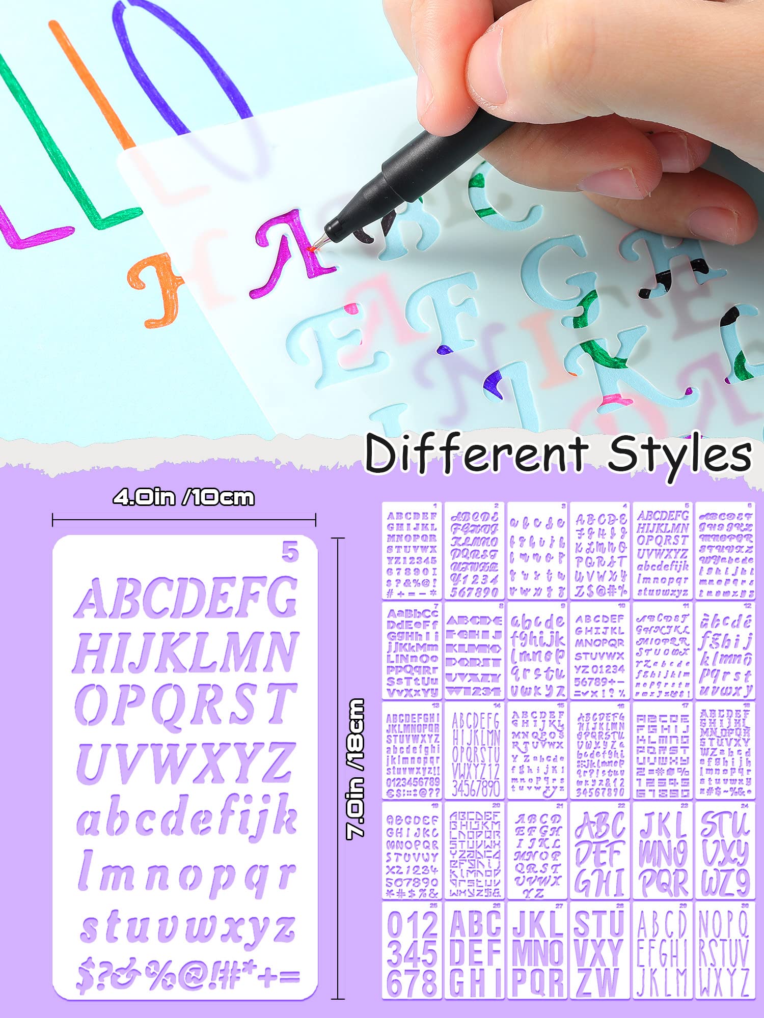 30 Pieces Letter Stencils for Painting 4 x 7 Inch Alphabet Journal Stencils Reusable Plastic Letter and Numbers Stencils Font Templates for Journal Notebook, Diary, Scrapbook Decor Supplies