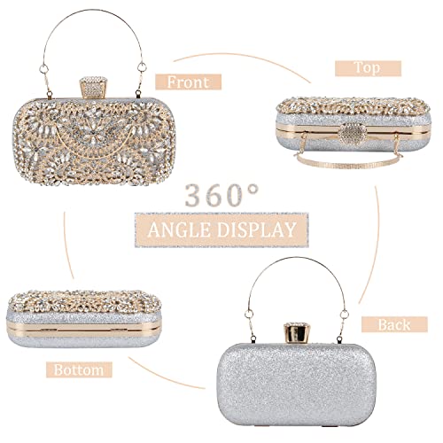 SUKUTU Gorgeous Women Sparkling Evening Bag Rhinestone Beaded Clutch Purse Glitter Bridal Prom Party Handbag
