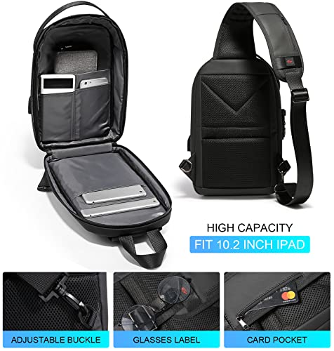 Fenruien Hard Shell Waist Pack for Men&Women with USB, Shoulder Pack Anti-Theft LockWaterproof 10.2 inch Single Strap for Travel Hiking Daily