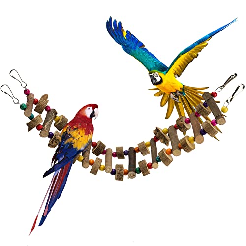 FrgKbTm Bird Parrot Ladder Swing Bridge Natural Wooden Pet Hanging Chewing Toy Bird Cage Accessories for Hamster, Lovebirds, Conures, Macaws, Lovebirds, Finches (1pc 10 ladders 18.1 inches)