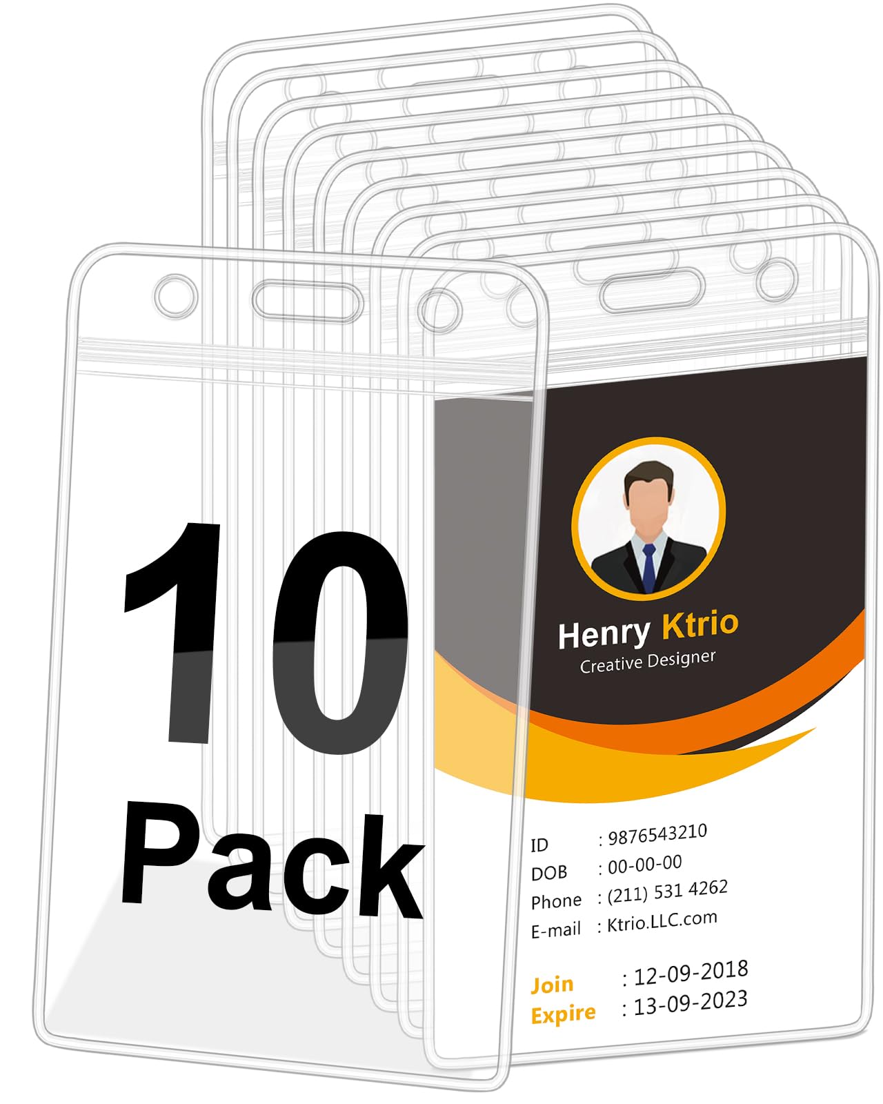 KTRIO 10 Pack ID Badge Holders, Clear Card Holder for Breakaway Lanyard, Multi ID Holder with Waterproof Resealable, Name Tag Badge Holder for Nurses, Office and School, Vertical