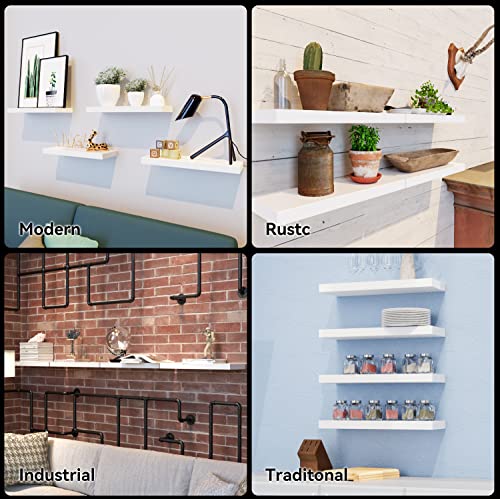 Boswillon White Floating Shelves for Wall, 4 Sets White Wall Shelves for Bedroom with Invisible Brackets, White Shelves for Wall Decor, Modern White Shelf for Bathroom, Kitchen β White