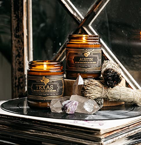 Jackson Vaughn Scented Candle, Texas - Scents of Wild Sage, Vanilla, Campfire, 9oz Jar (7.25oz NET WT), 40 Hour Burn Time