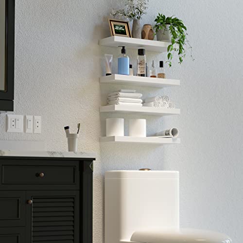 Boswillon White Floating Shelves for Wall, 4 Sets White Wall Shelves for Bedroom with Invisible Brackets, White Shelves for Wall Decor, Modern White Shelf for Bathroom, Kitchen β White