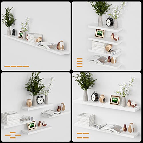 Boswillon White Floating Shelves for Wall, 4 Sets White Wall Shelves for Bedroom with Invisible Brackets, White Shelves for Wall Decor, Modern White Shelf for Bathroom, Kitchen β White