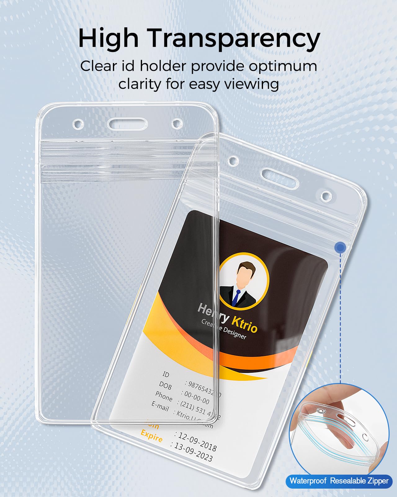 KTRIO 10 Pack ID Badge Holders, Clear Card Holder for Breakaway Lanyard, Multi ID Holder with Waterproof Resealable, Name Tag Badge Holder for Nurses, Office and School, Vertical